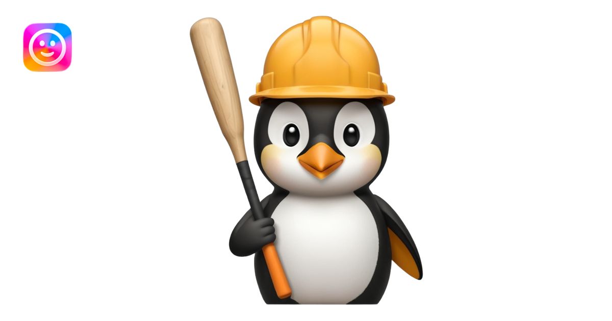Penguin Construction Worker with baseball bat emoji | AI Emoji Generator