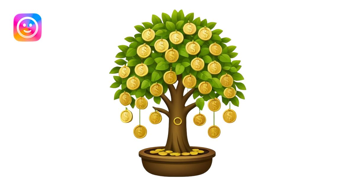 Apple-style money tree, round soft green canopy. No pot, no ground ...