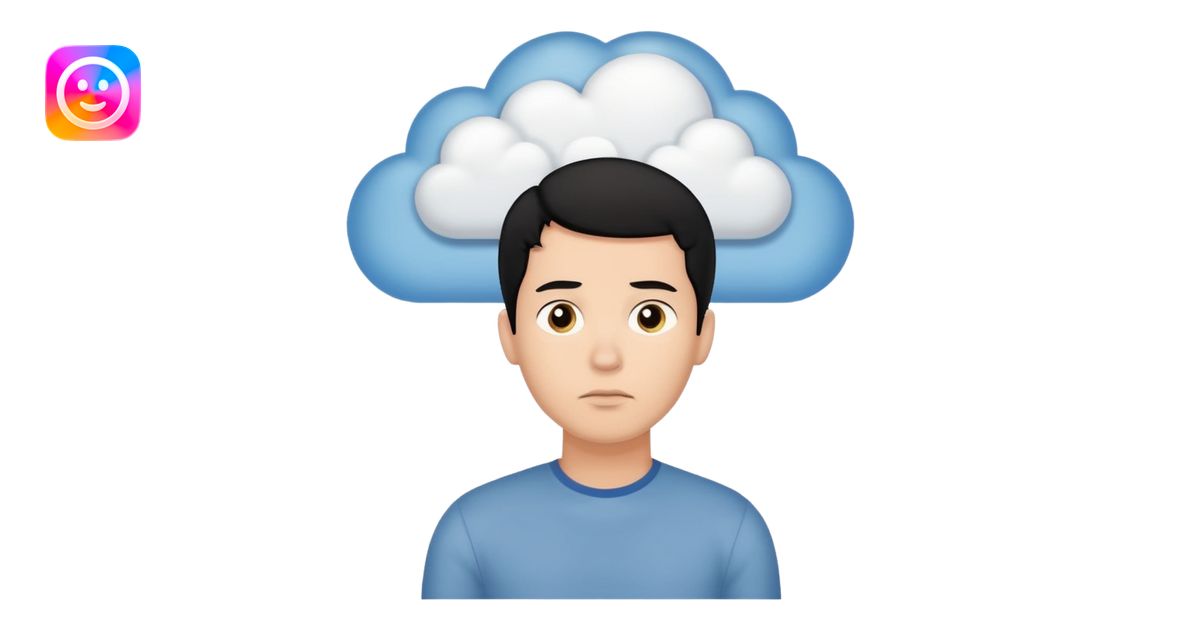 A thinking black hair male person with a white empty thought cloud ...