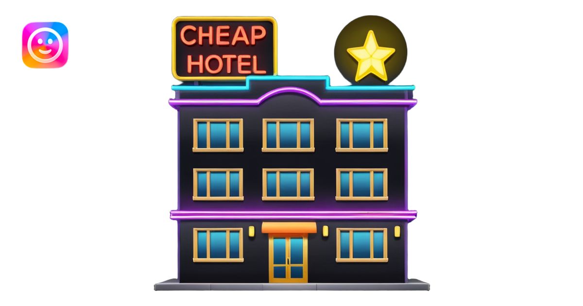 Hotel barato con letrero de neón en la fachada. emoji | AI Emoji Generator