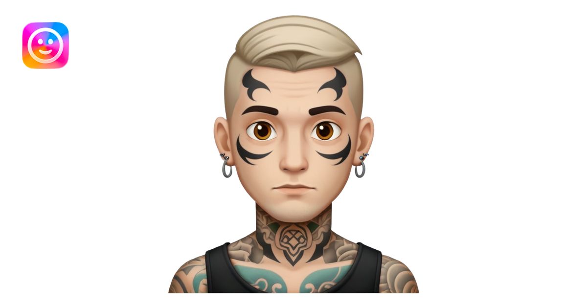 man with face tattoos, neutral expression emoji | AI Emoji Generator