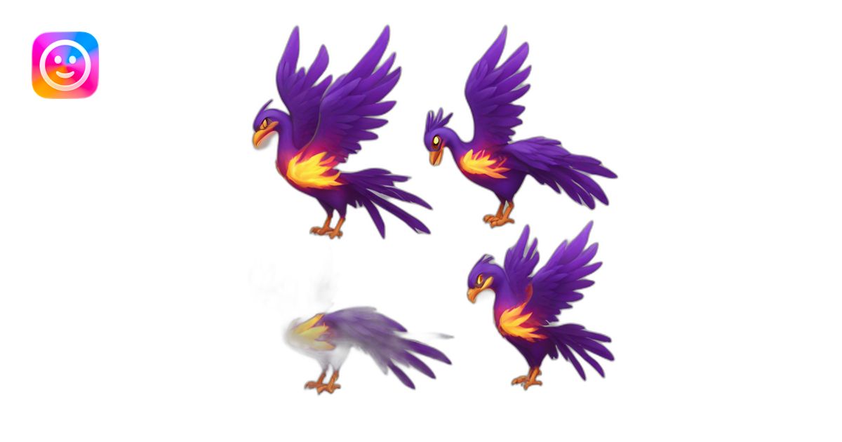 phoenix dark purple flame 5, emotes in different poses emoji | AI Emoji ...