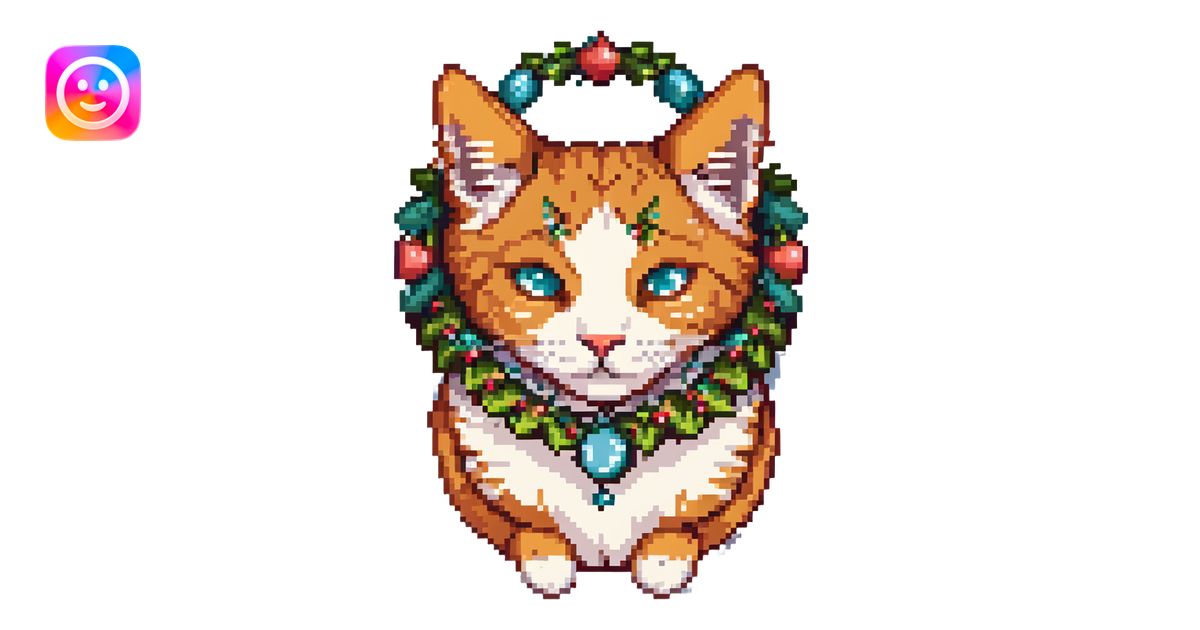 pixel art of a ginger cat with a garland around the head illustration ...