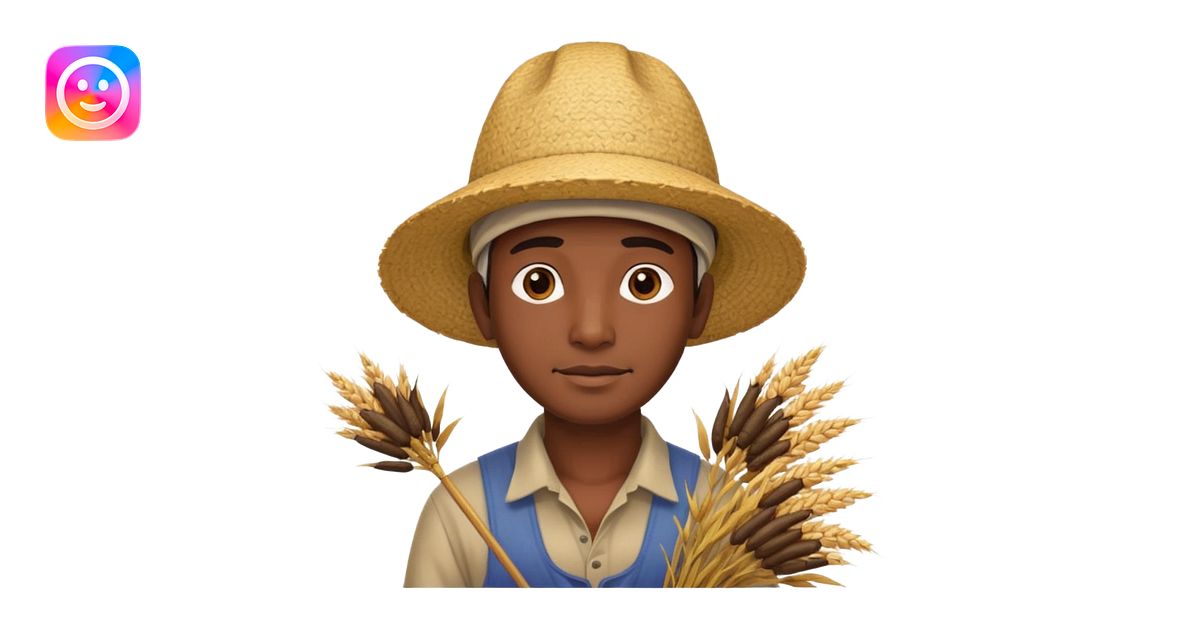 Indian man with asian rice farmer hat harvesting rice emoji | AI Emoji ...