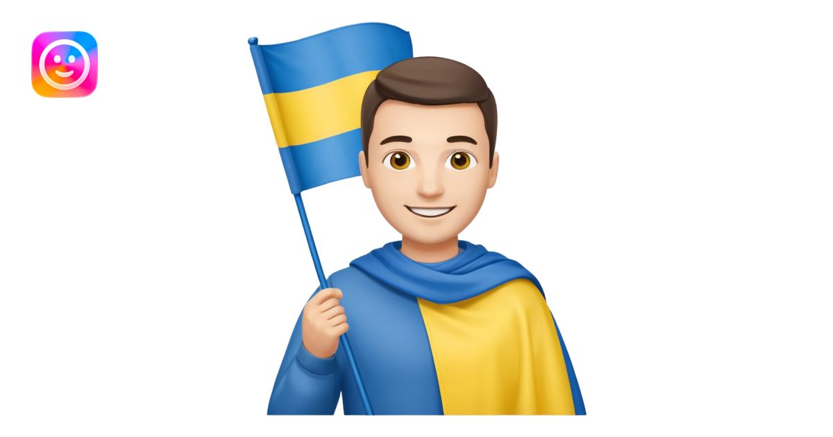 a Ukrainian man holding a Ukrainian flag emoji | AI Emoji Generator