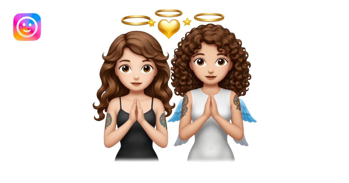 fake angel pose — long wavy brown hair tattooed woman and short tight ...