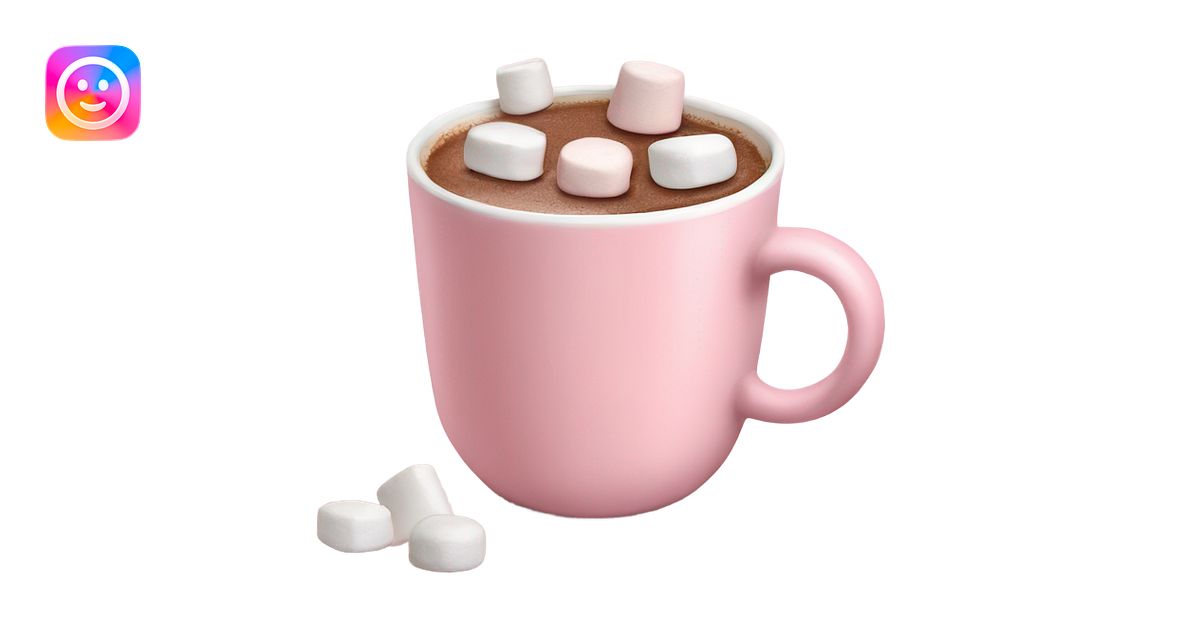 Light Pink mug of hot chocolate with marshmallows emoji | AI Emoji ...