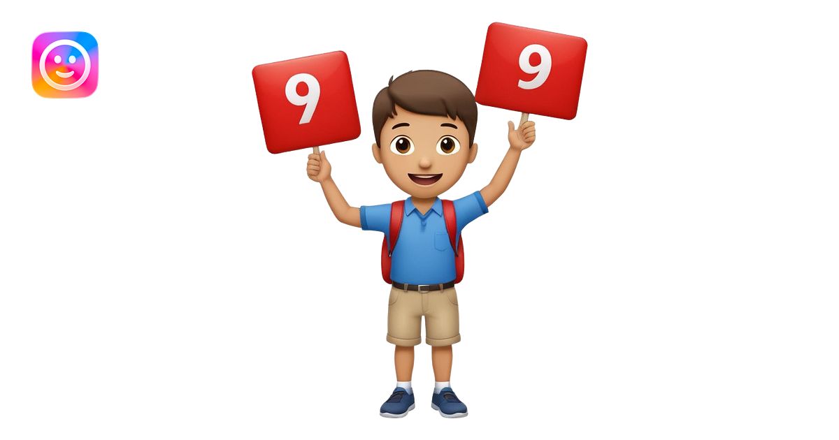 A school that has the number 9 on top of it's eyes holding a sign with ...