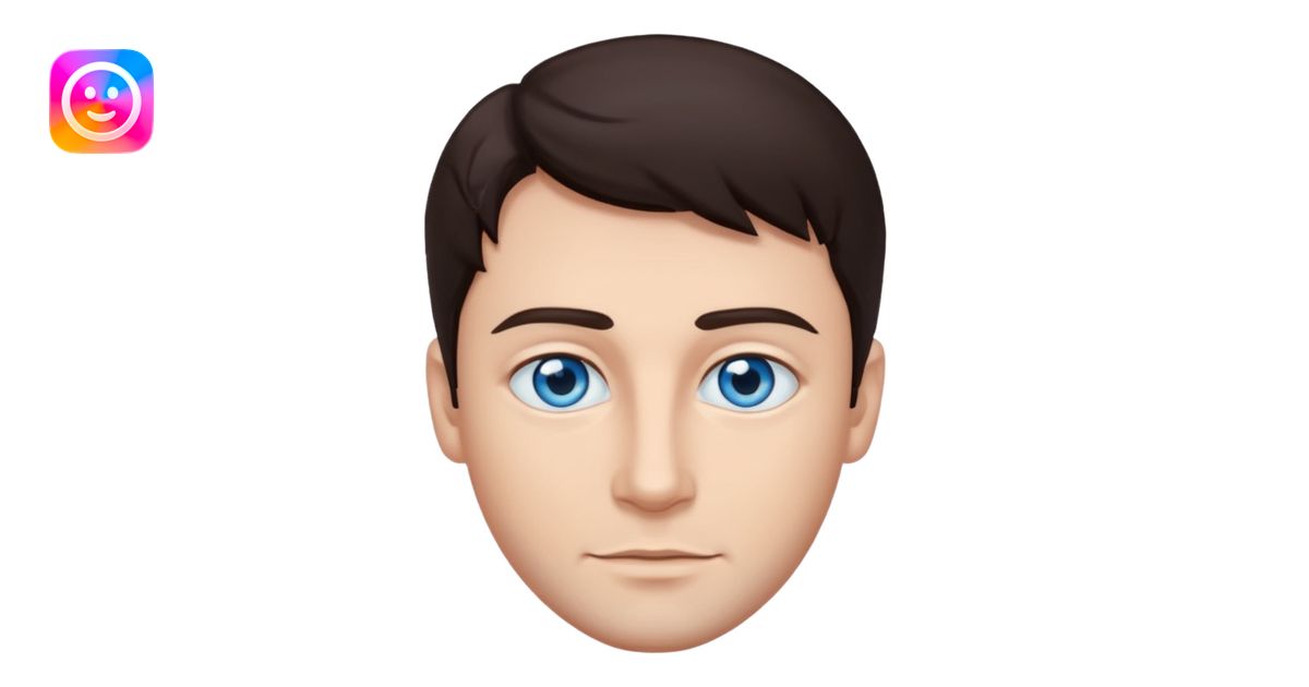 homme yeux bleu azur cheveux brun foncé emoji | AI Emoji Generator