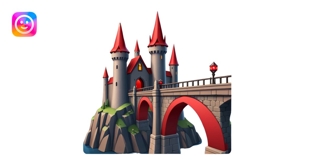 Evil Fortress witch Red Beacon shooting into sky and bridge, two towers ...