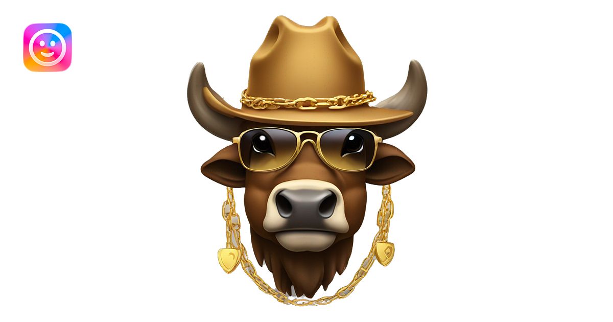 Smiling bison in cowboy hat with sunglasses and gold chain emoji | AI ...