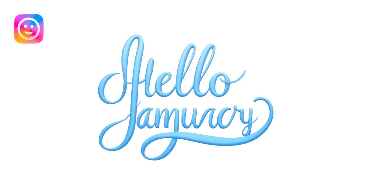 Light Blue “ hello January “ word in cursive emoji | AI Emoji Generator