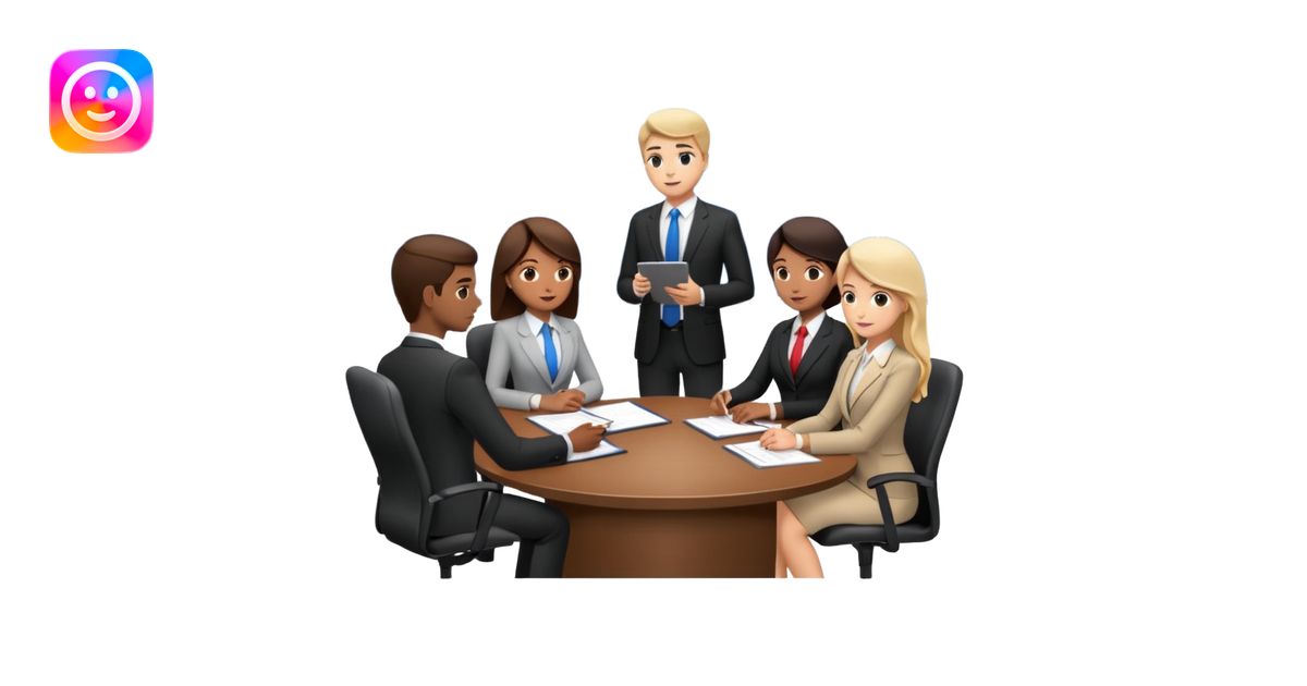 a group of coworkers in meeting room emoji | AI Emoji Generator