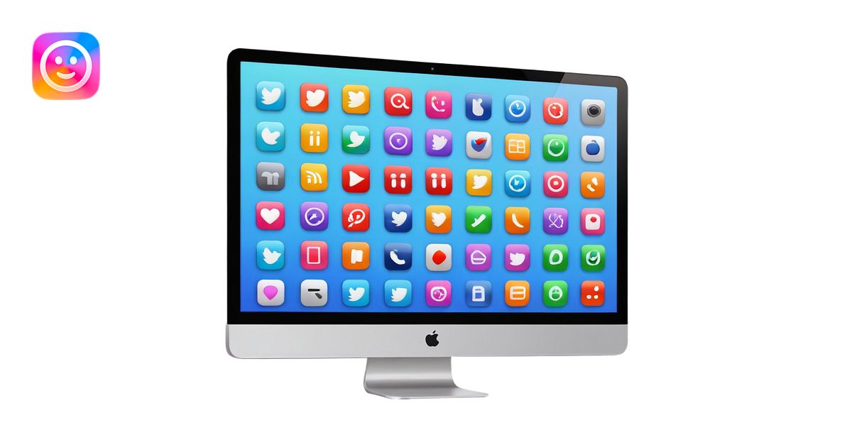 iMac screen displaying app icons in grid emoji | AI Emoji Generator