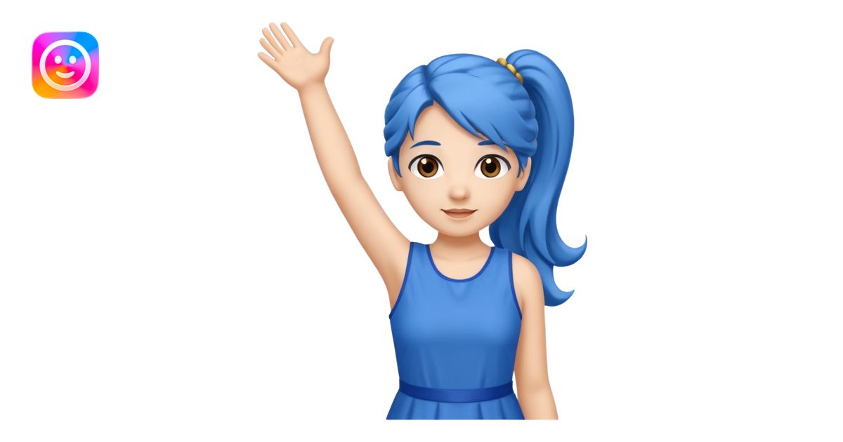 long blue hair girl in pig tails with brown eyes arms up celebrating ...