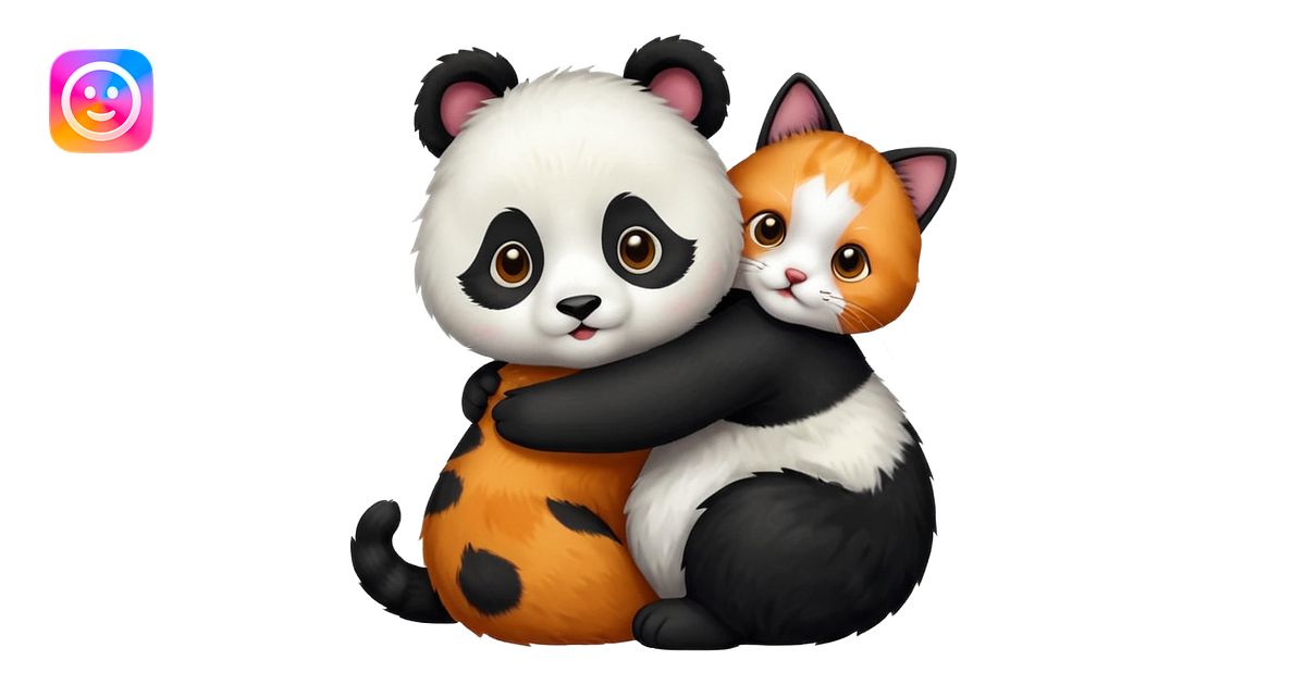 Panda hugging a calico cat emoji | AI Emoji Generator