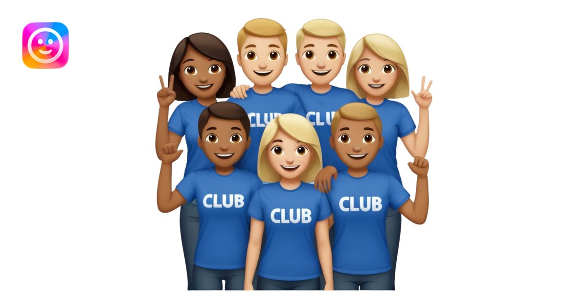 Group of people wearing tshirts that say club emoji | AI Emoji Generator