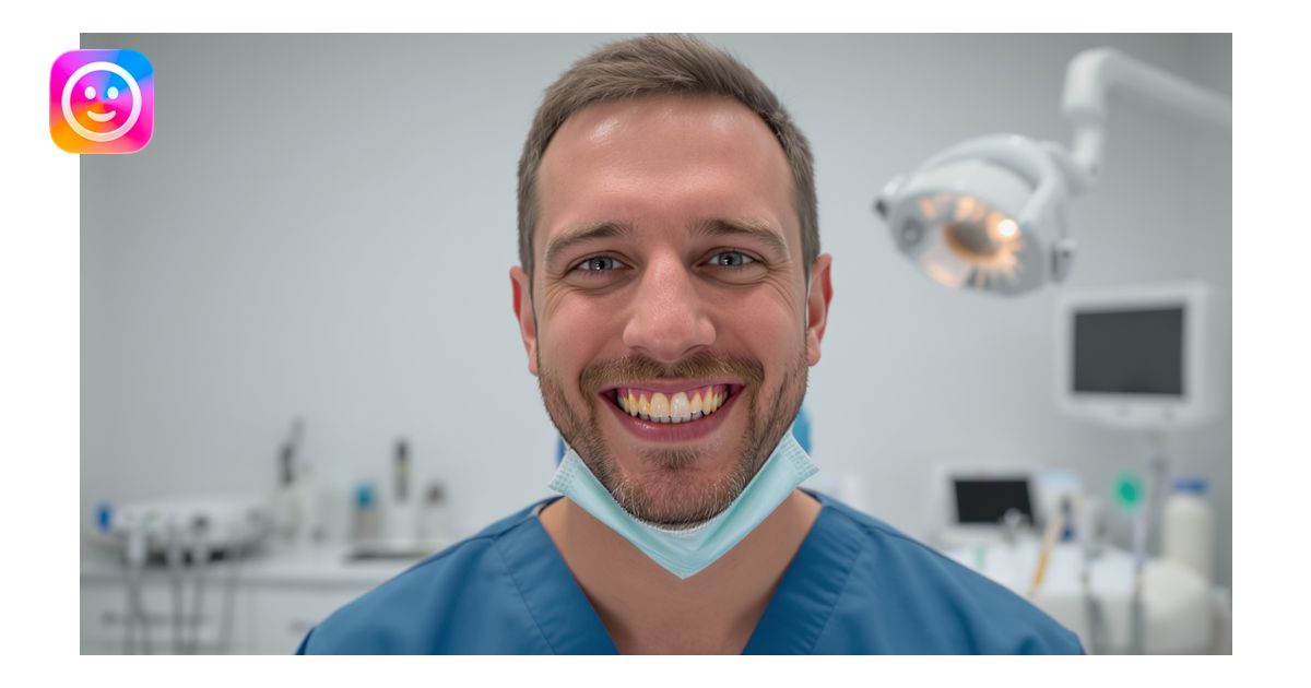 dentist smiling to camera with ugly teeth (bad and yellow teeth ...