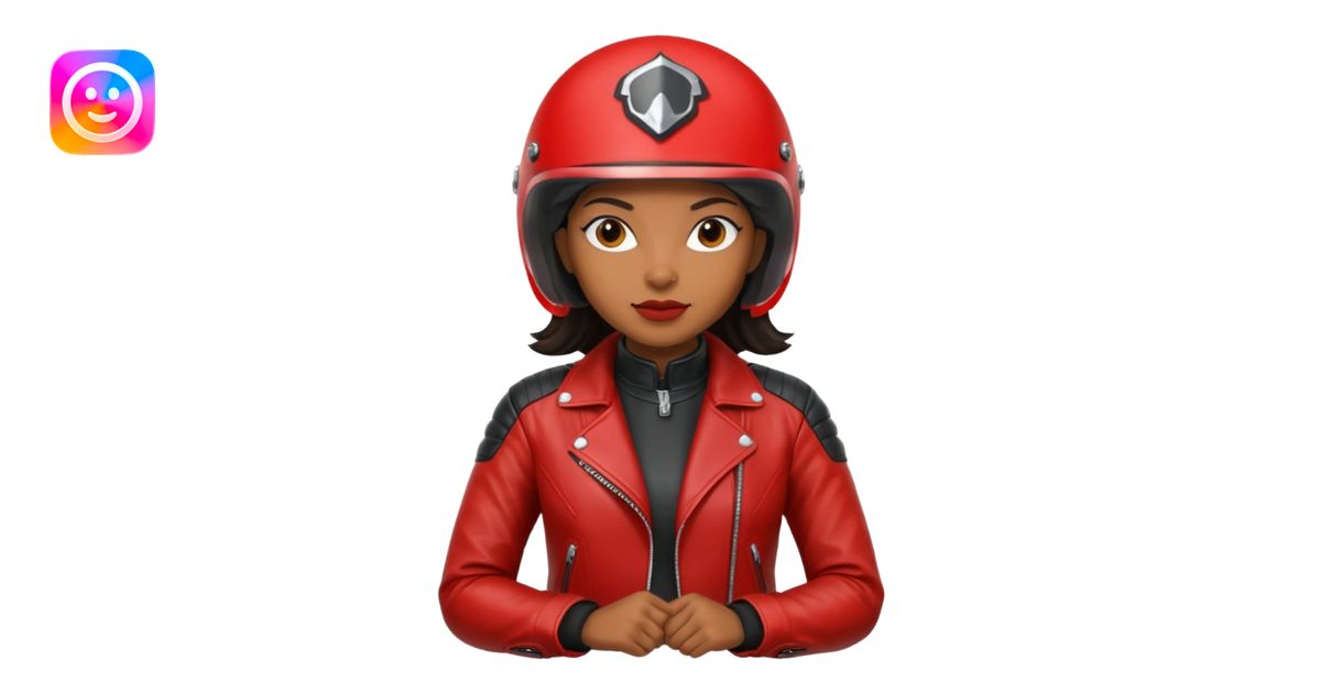 Motorbiker black woman with red leather jacket emoji | AI Emoji Generator