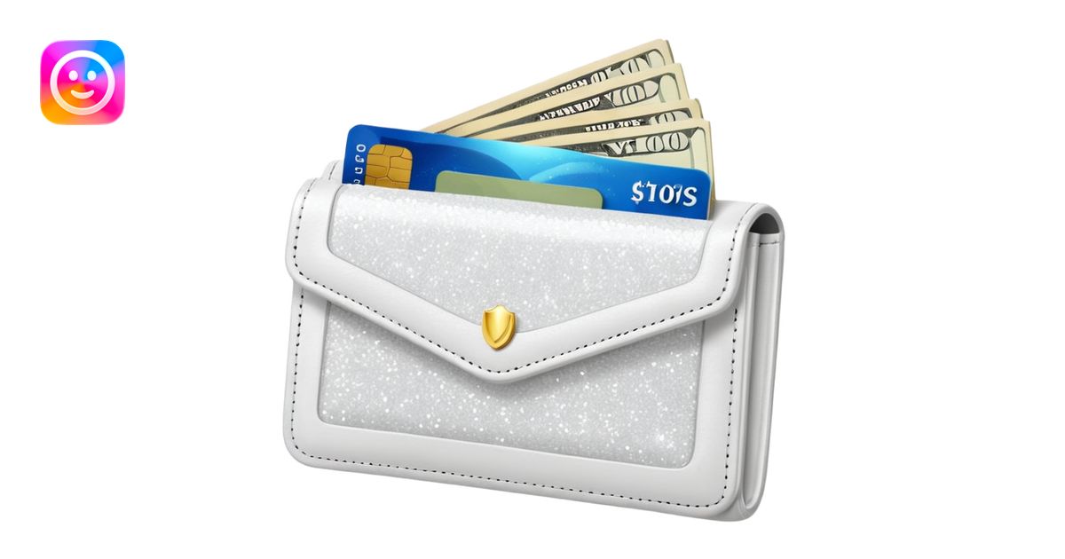 glitter white wallet with money and card emoji | AI Emoji Generator