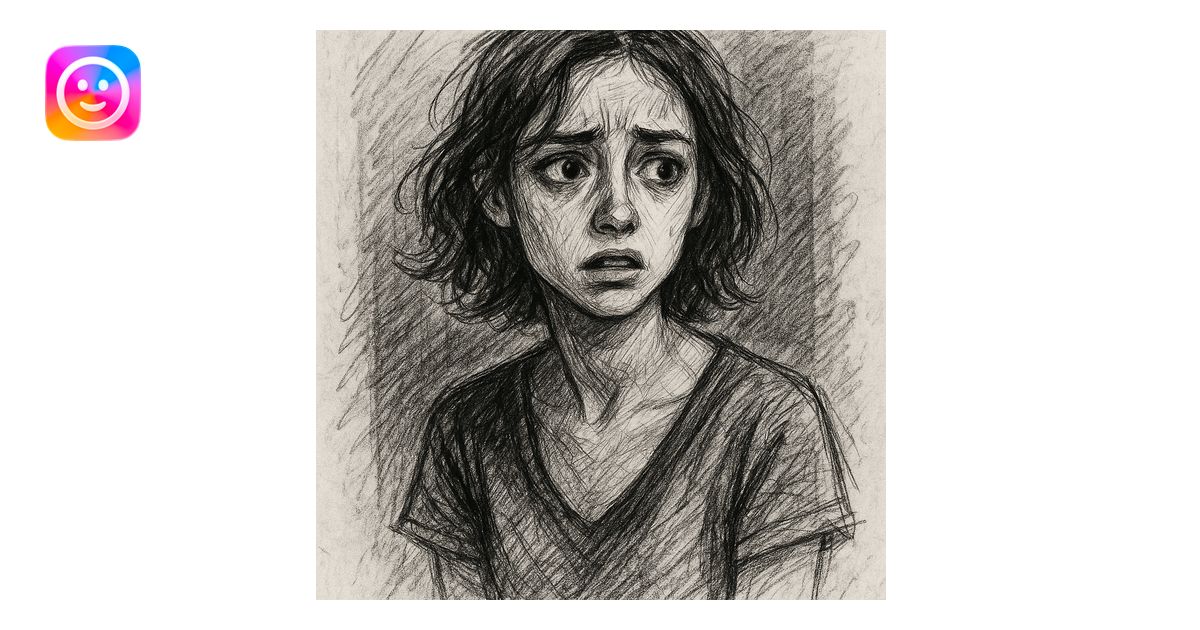 a stylish girl with anxious expressions, hand-drawn sketch style ...