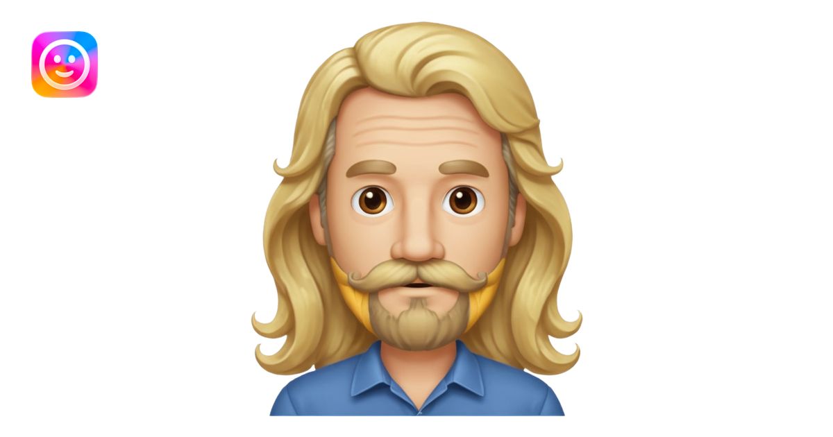 MID AGE MAN WITH LONG BLOND WAVY HAIR, MOUSTACH AND BEARD emoji | AI ...