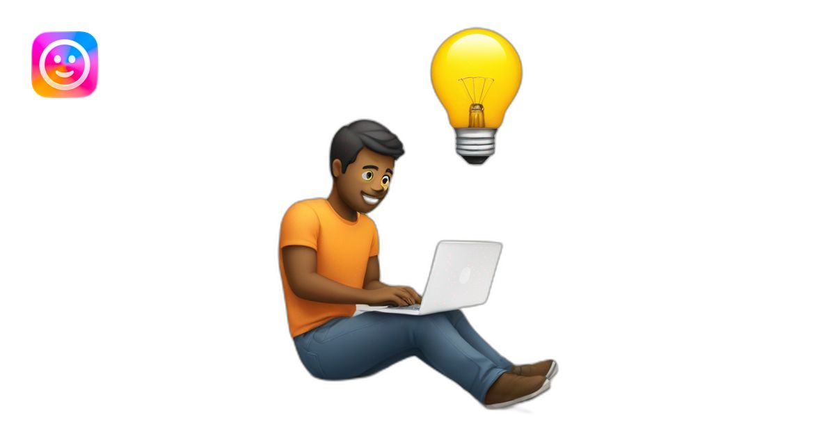 A man working on a laptop with a lightbulb above his head emoji | AI ...