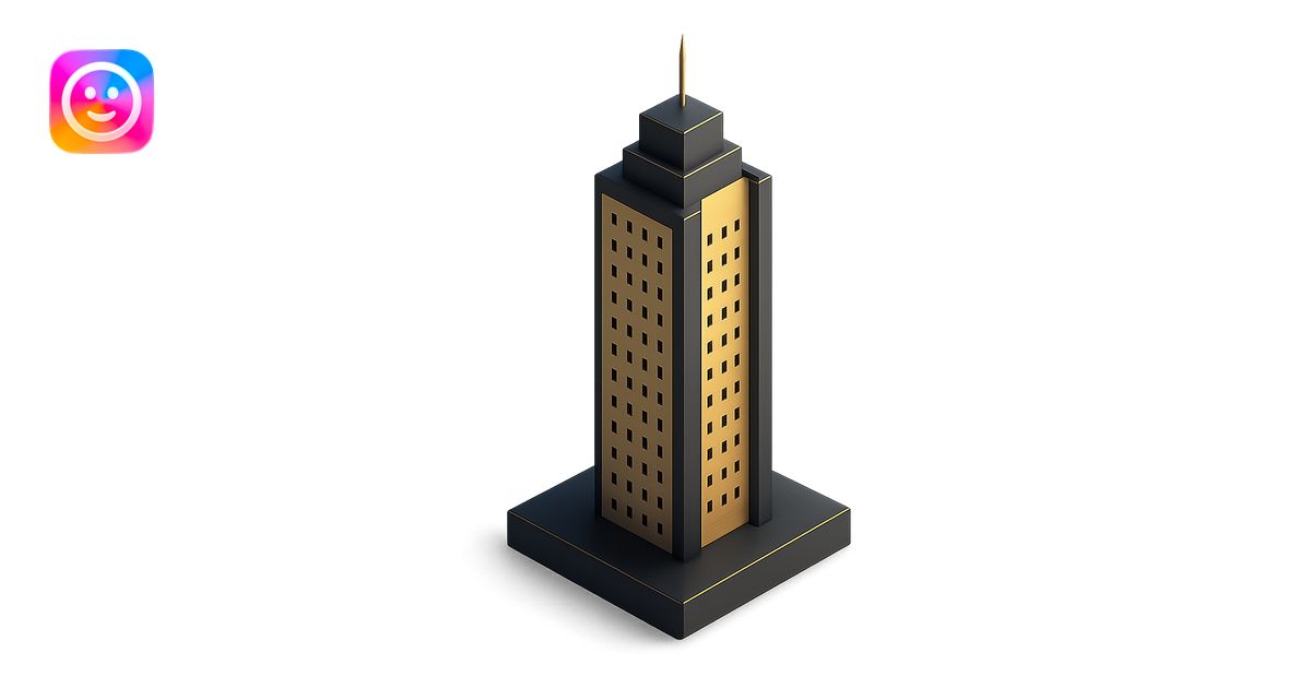 a gold modern skyscraper in 3D black style 3D illustration | AI Emoji ...