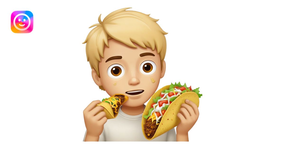 Boy eating a messy taco emoji | AI Emoji Generator