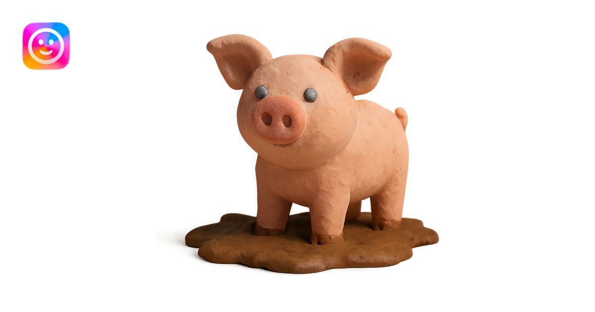 pig standing in mud, pastel colors, visible fingerprints, claymation ...