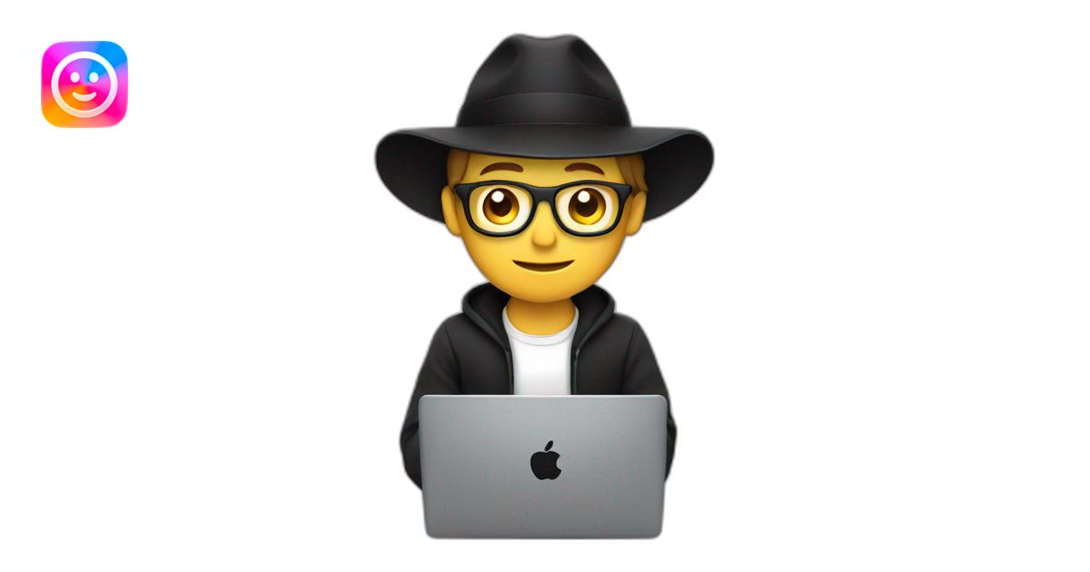 tech white guy with black hat holding a apple laptop in the lap emoji ...