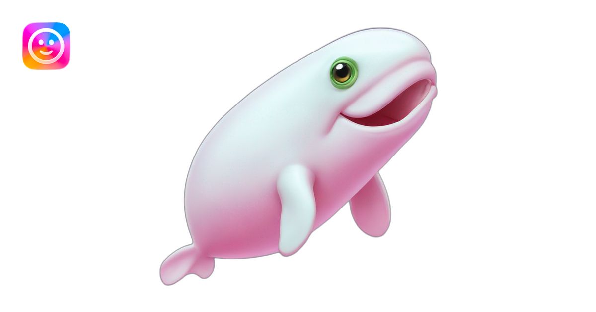 Pink beluga whale with the face of a frog emoji | AI Emoji Generator