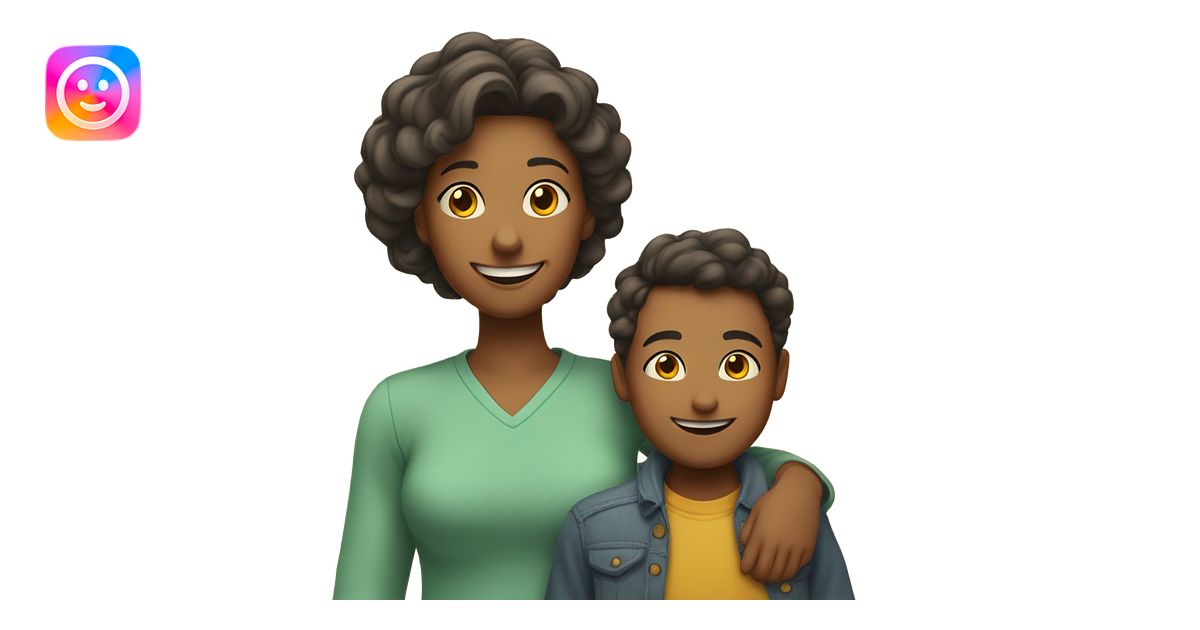 Son and mother smiling outdoors emoji | AI Emoji Generator