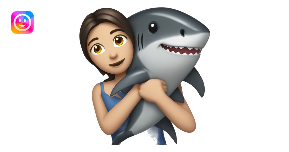 brunette girl hugging a shark emoji | AI Emoji Generator