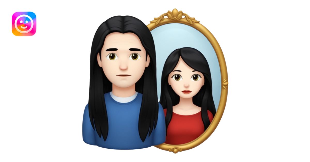 Spooky Man in mirror behind woman emoji | AI Emoji Generator
