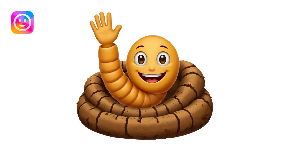 Happy worm waving from dirt hole emoji | AI Emoji Generator