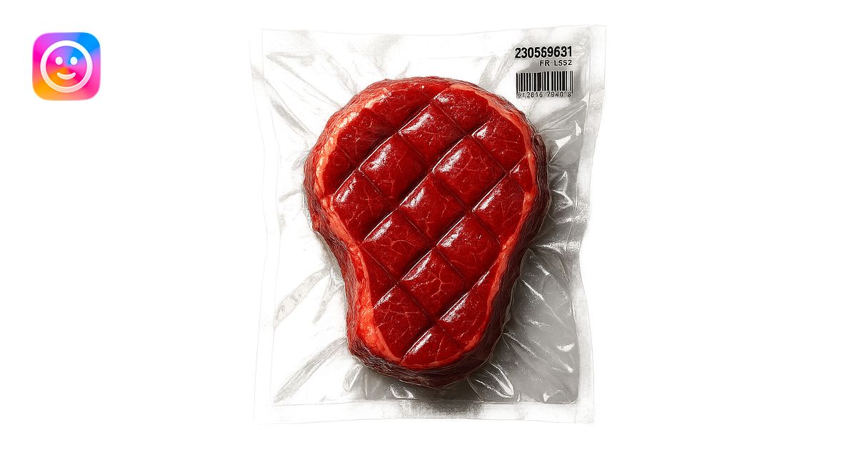 meat steak with diamond texture, shiny and inflated, vacuum-sealed ...