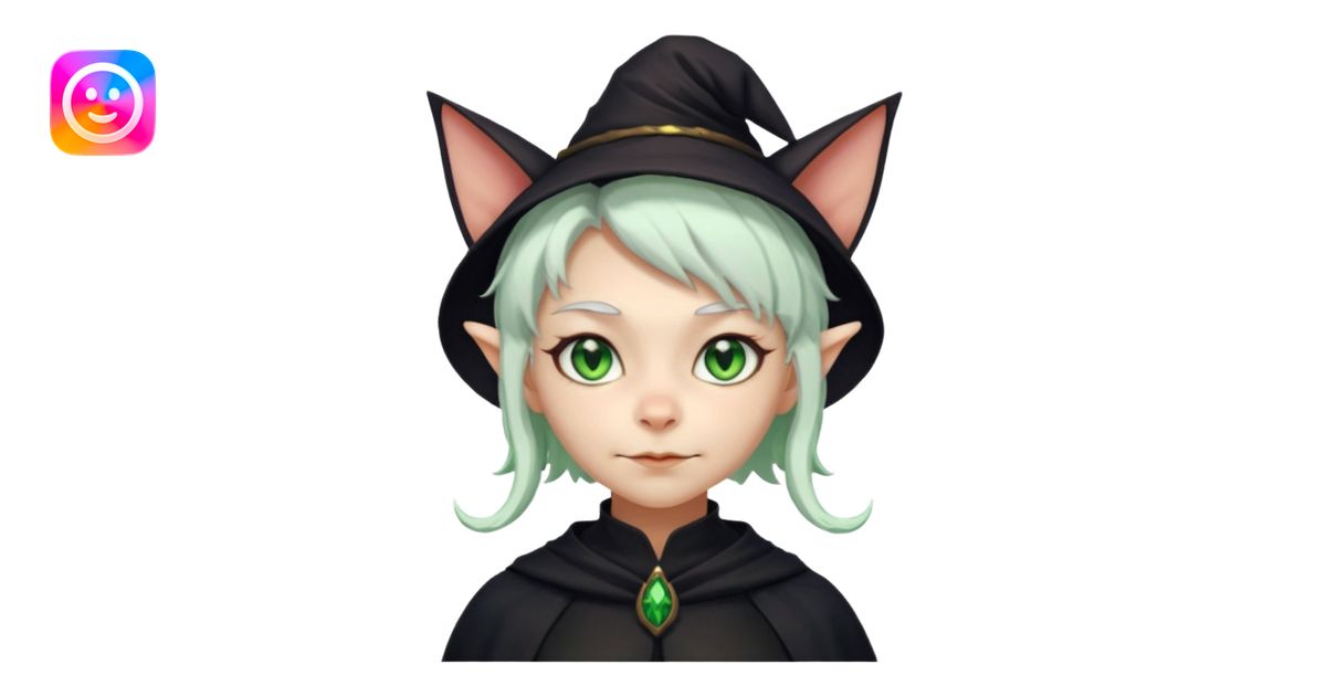 Goblin girl witch white hair, and cats ears emoji | AI Emoji Generator