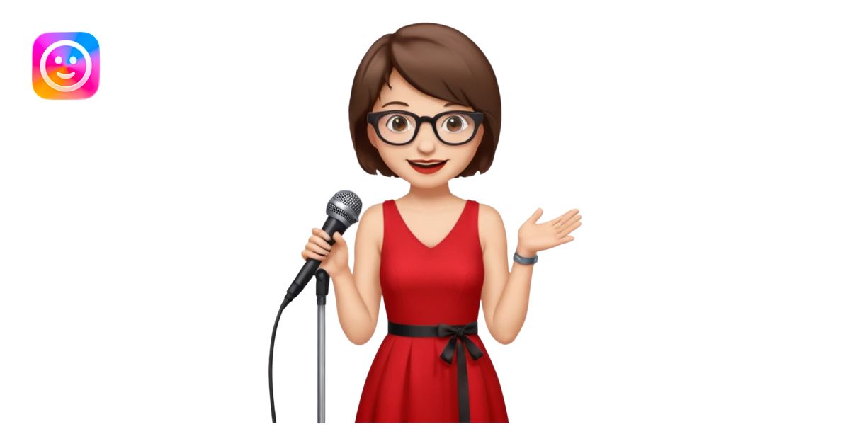 singer, Old, brown short hair, holding mic, red dress, glasses emoji ...