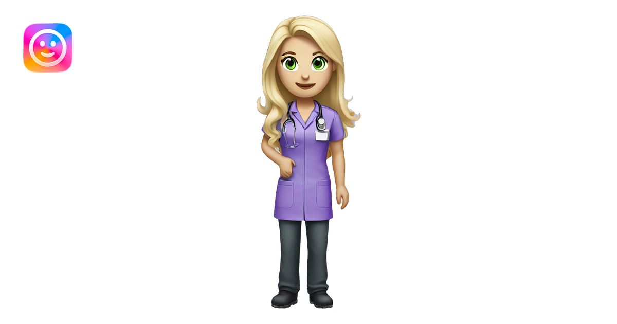 pretty nurse with long blonde hair green eyes in purple scrubs emoji ...