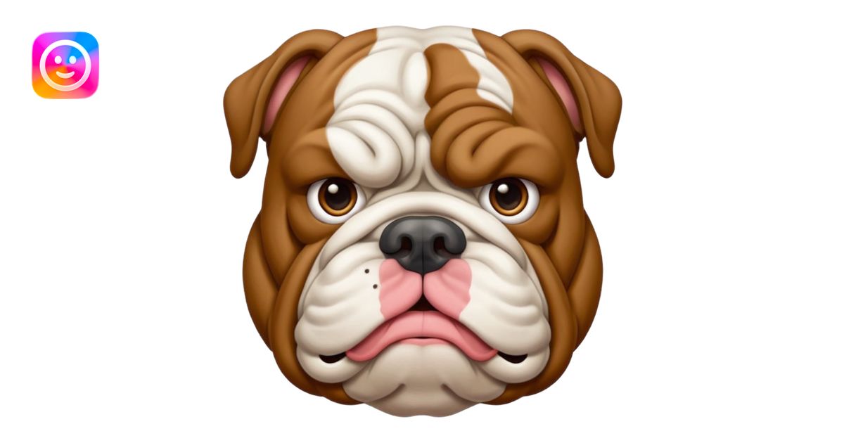 bulldog ingles atrigado cafe oscuro con blanco emoji | AI Emoji Generator