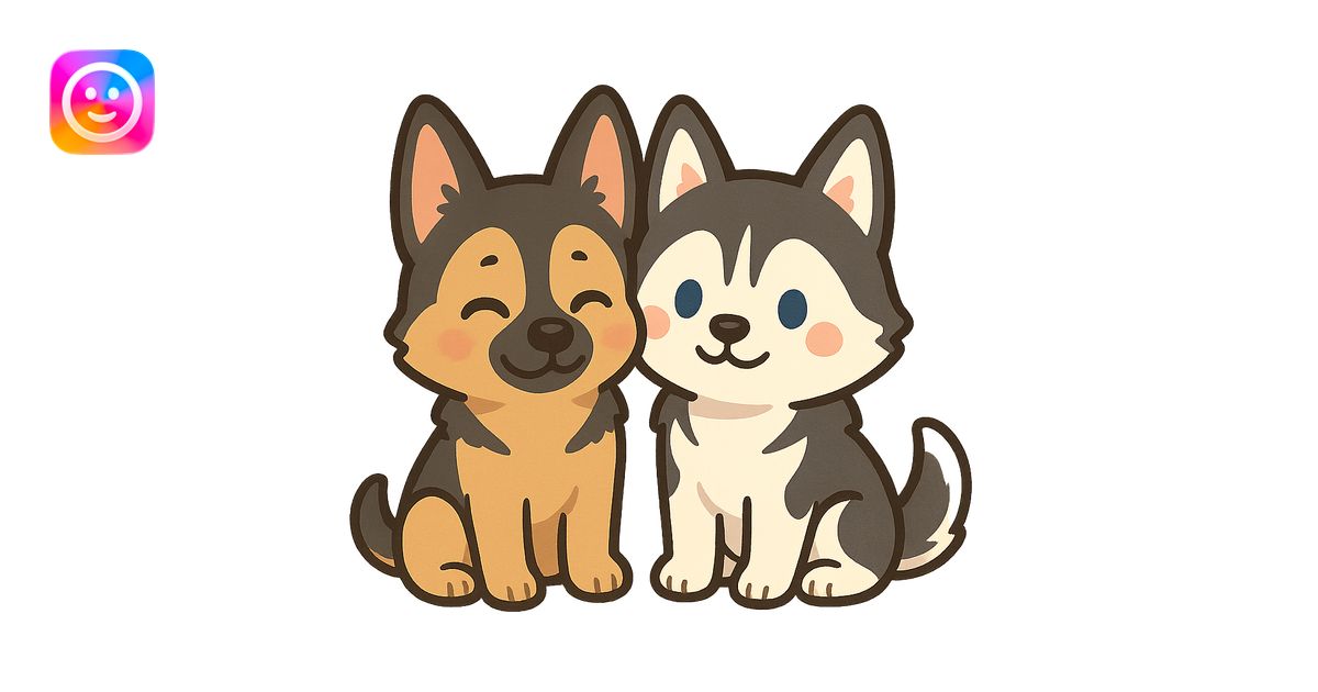 chibi sticker of two dogs, one German Shepherd and one Husky, sitting ...