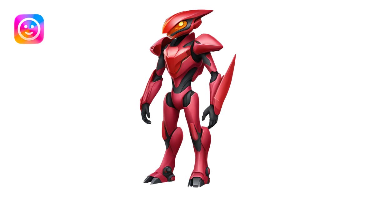 a shiny red Genesect-Raptor-Fakémon—hybrid with a futuristic visor ...