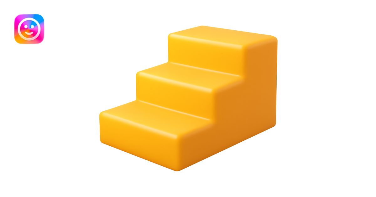 Convert this minimal 3-step stair outline into a 3D emoji style with a ...