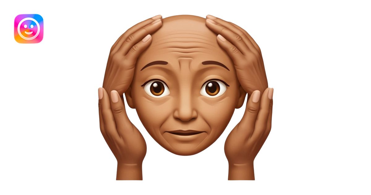 Simple emoji of a face with wrinkles being smoothed by hands, both ...