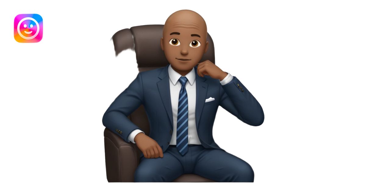 Black man, bald, in a suit, sitting on a chair in the office emoji | AI ...