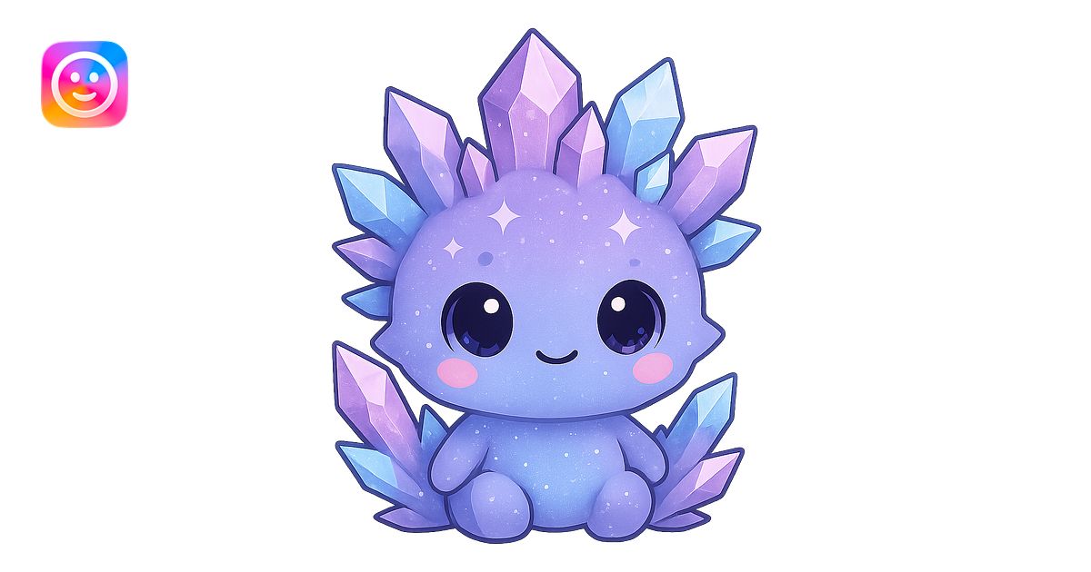 Create a kawaii chibi crystal sprite creature sitting, colored purple ...