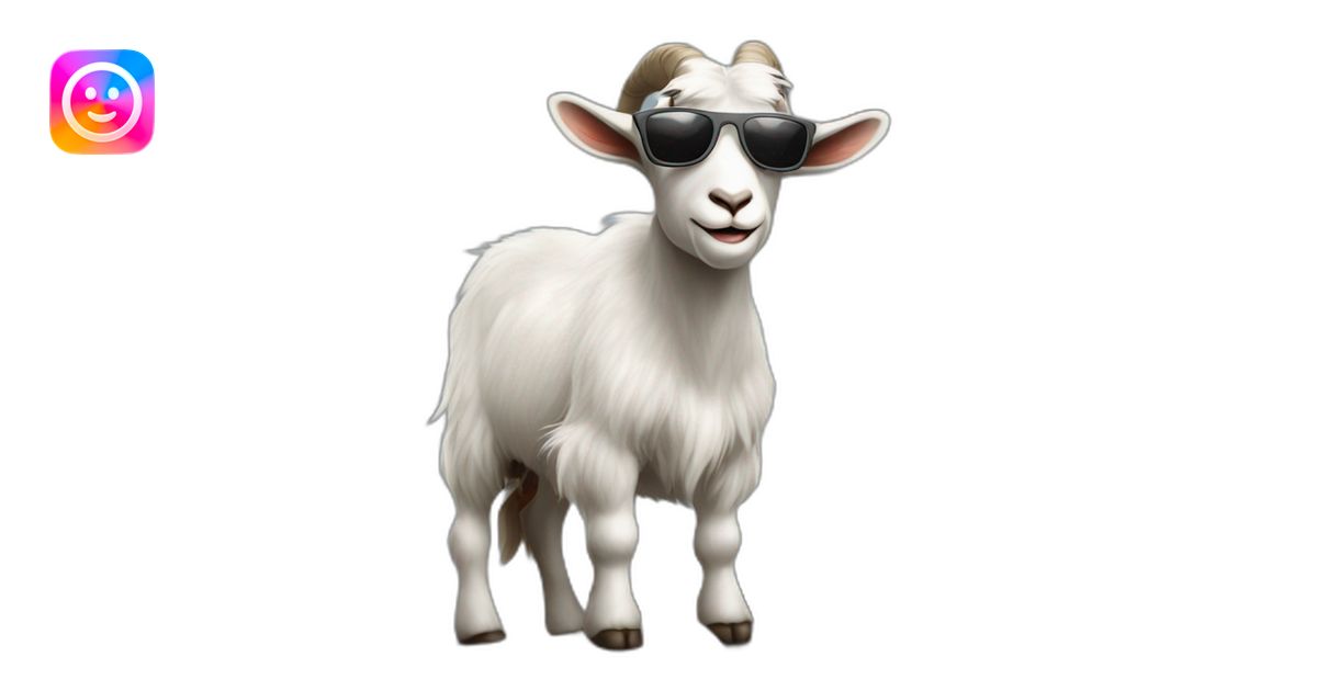 cool goat with sunglasses climbing on gray rock emoji | AI Emoji Generator
