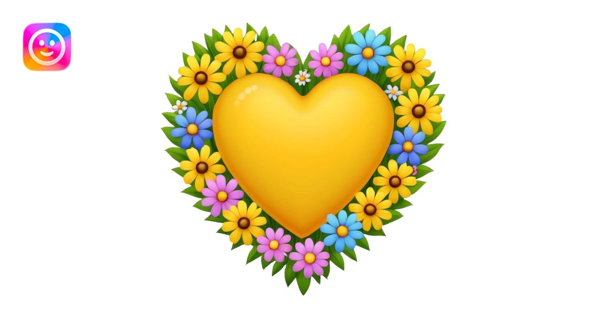 yellow heart with beautiful colorful field flowers around its border ...