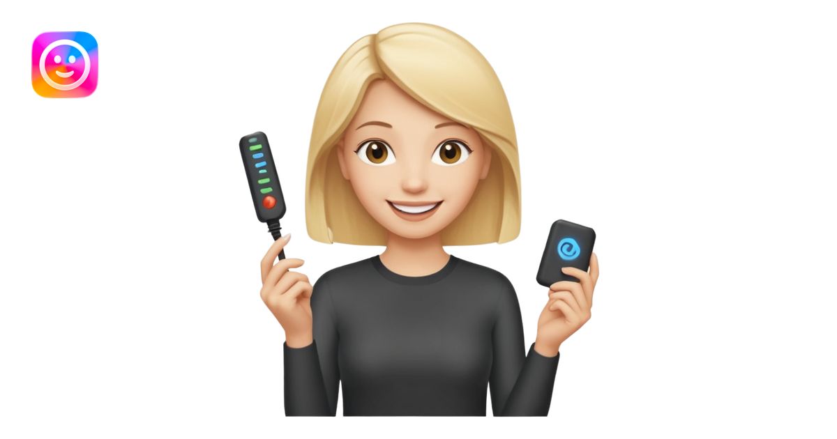 mujer joven rubia con modem de internet emoji | AI Emoji Generator
